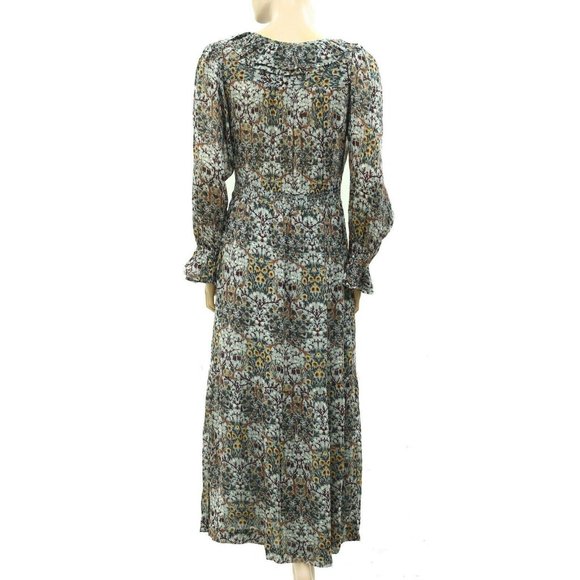 ba&sh | Dresses | Bash Phoenix Midi Dress Khaki Floral Printed Ruffle ...